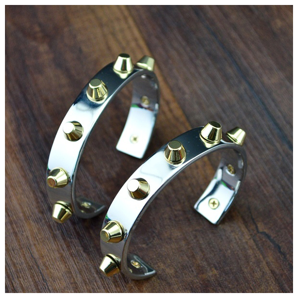 Metal Studded Flat Cone Metal Cuff Bangle - 14k Gold-plated Brass ...